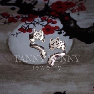 Kitsune Ear Cuff Silver Japanese Cat Earrings No Piercing Cartilage ...