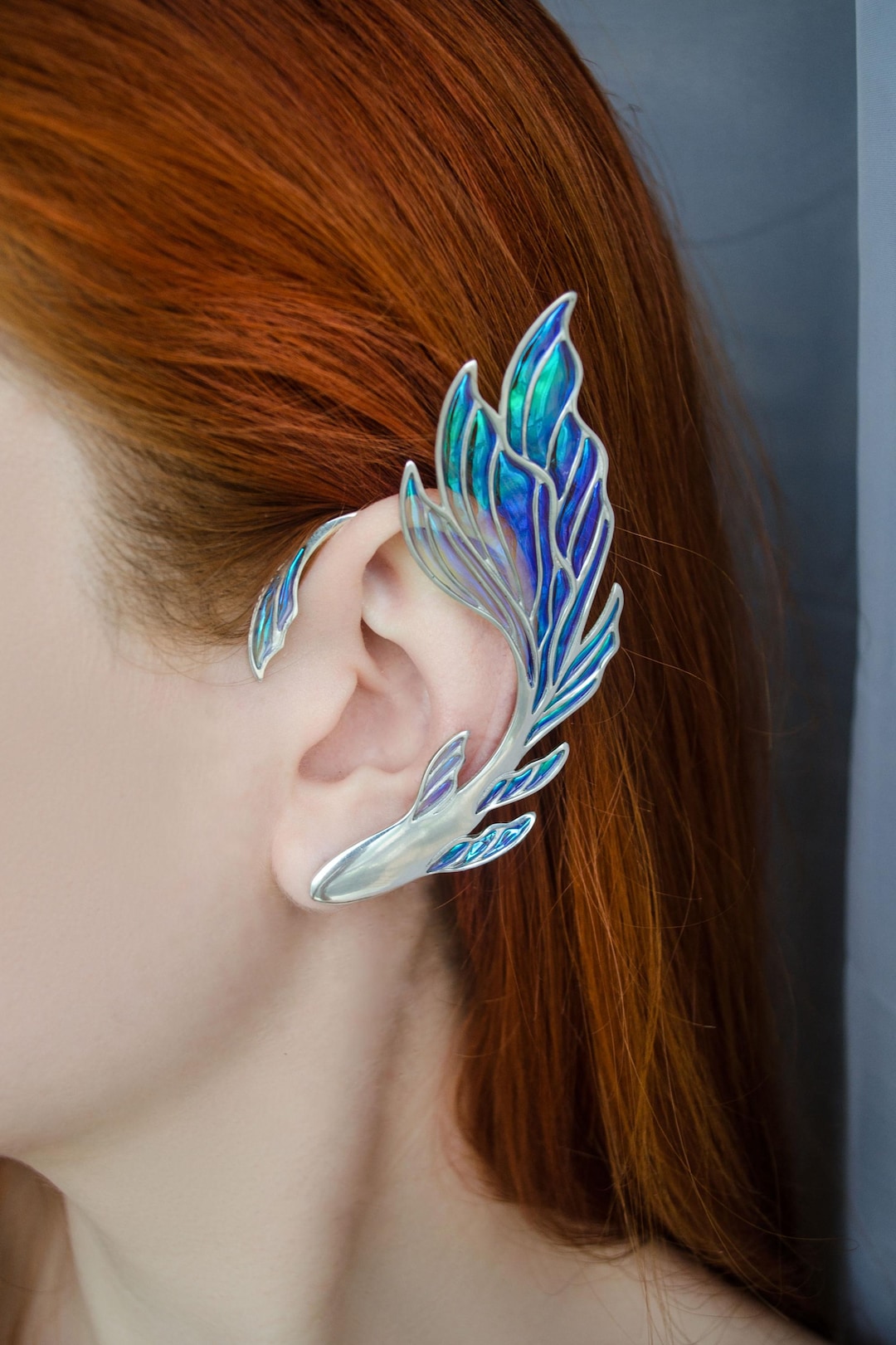 Sterling Silver Mermaid Ear Cuff: Iridescent Fantasy Fish Earrings - Etsy