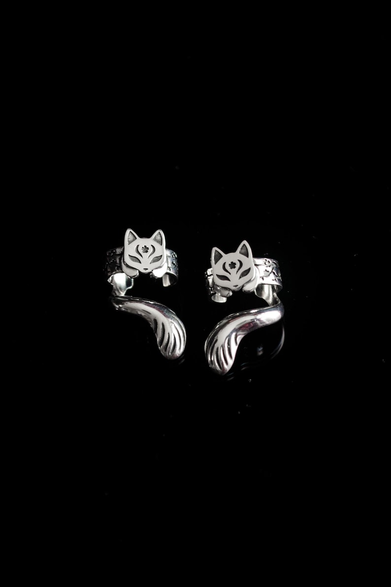 Kitsune Ear Cuff Silver Japanese Cat Earrings No Piercing Cartilage ...
