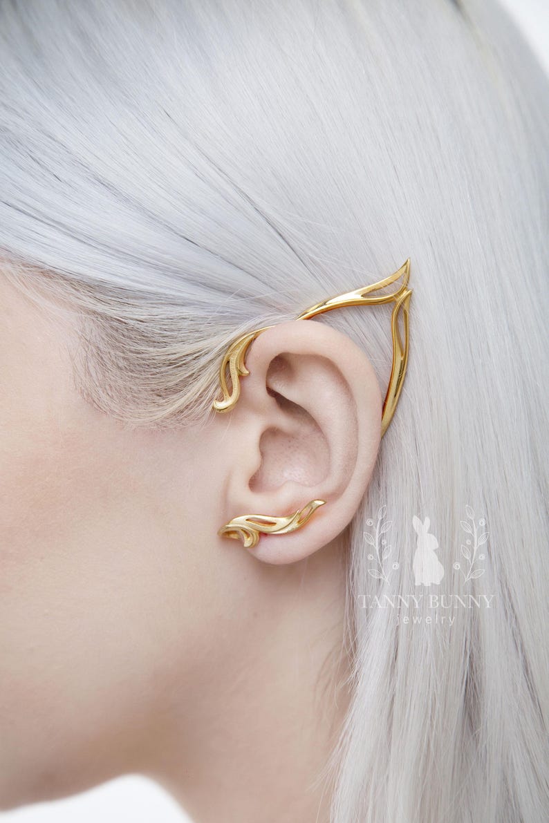 Gold Plated Sterling Silver Elf Ear Cuff: No Piercing Fantasy Earring ...