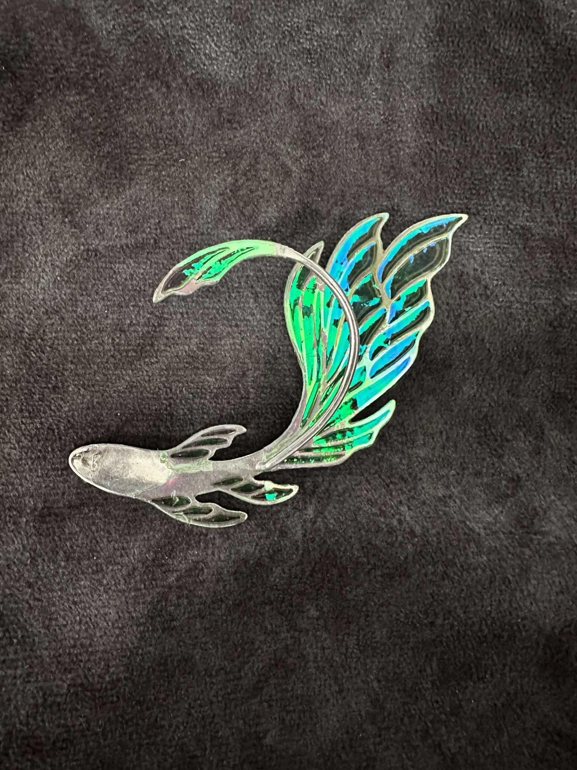 Sterling Silver Mermaid Ear Cuff: Iridescent Fantasy Fish Earrings - Etsy