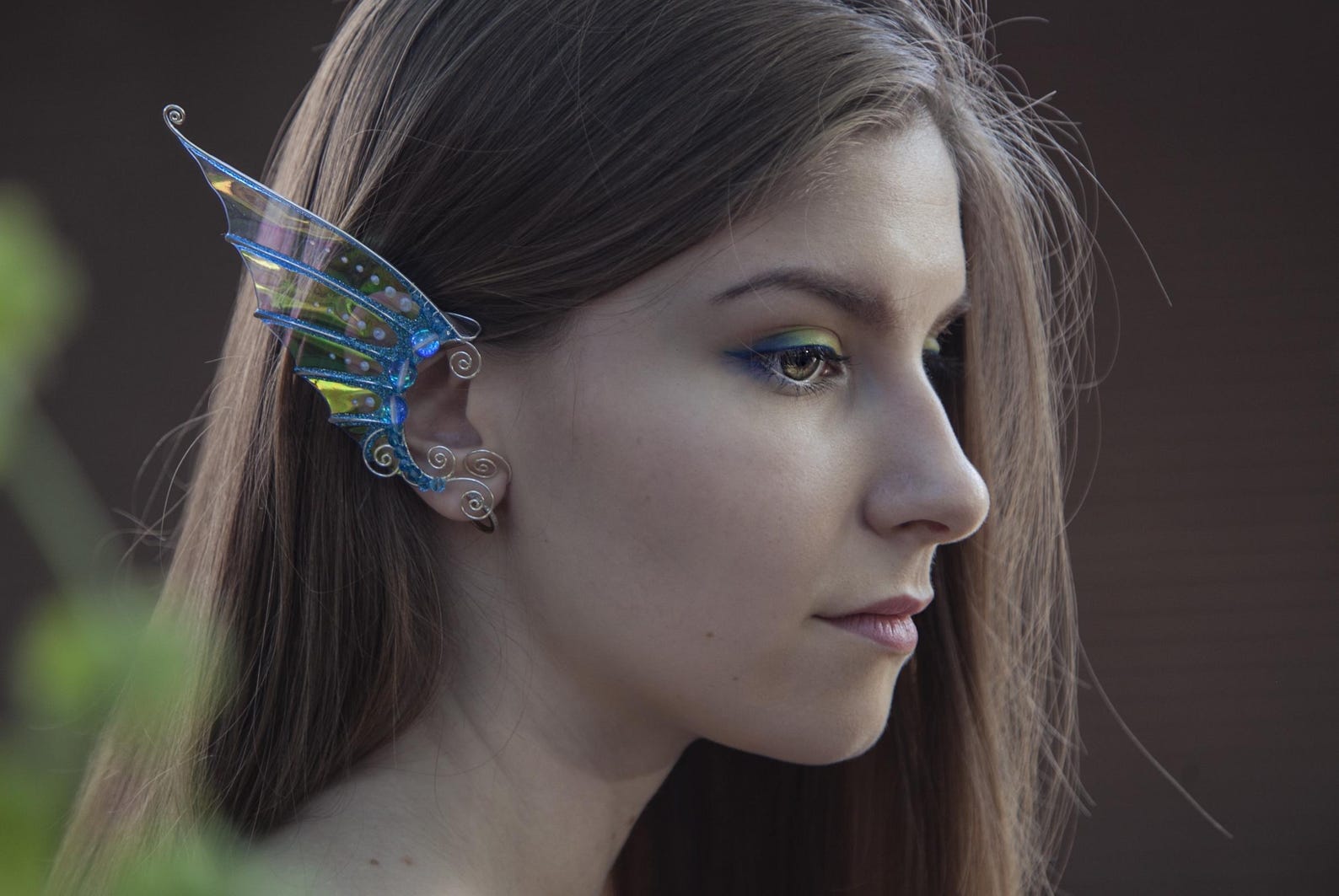 Iridescent Mermaid Ear Cuffs: Blue & Gold Fantasy Cosplay Jewelry, No ...