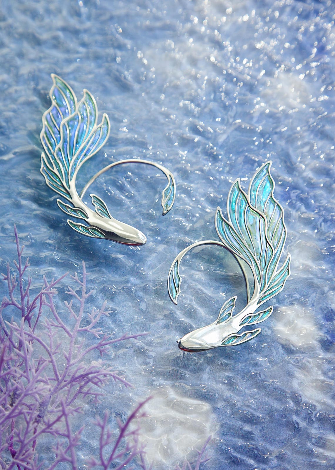 Sterling Silver Mermaid Ear Cuff: Iridescent Fantasy Fish Earrings - Etsy