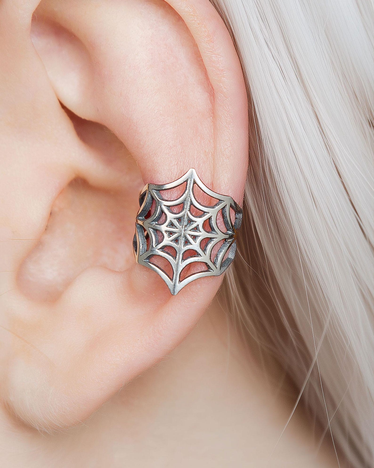 Spider Web Ear Cuff Sterling Silver Gothic Jewelry for Halloween ...