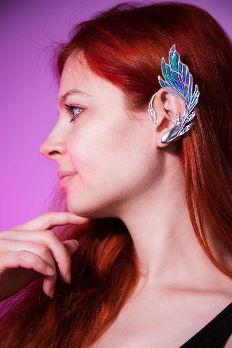 Sterling Silver Mermaid Ear Cuff: Iridescent Fantasy Fish Earrings - Etsy