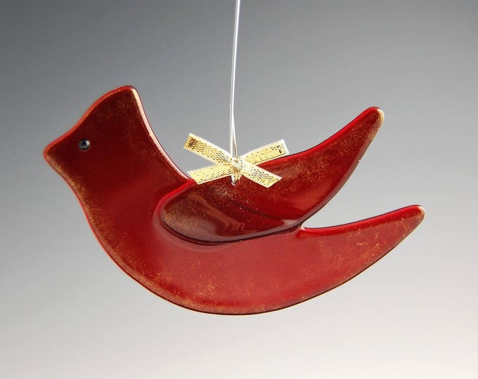 Glass Red Cardinal Ornament-original Art-gold Bow and - Etsy