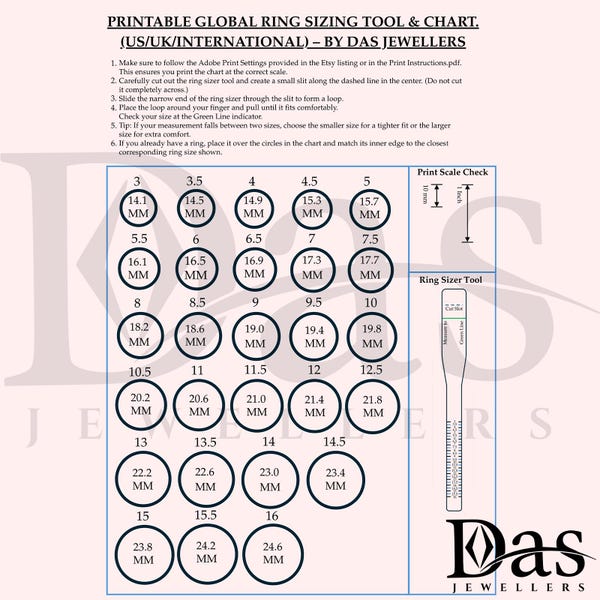 International Ring Size Chart - Etsy