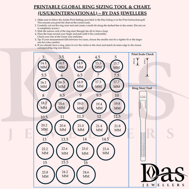 Printable Ring Sizer Tool PDF – Us/uk/international Ring Size Chart – Instant Digital Download ...