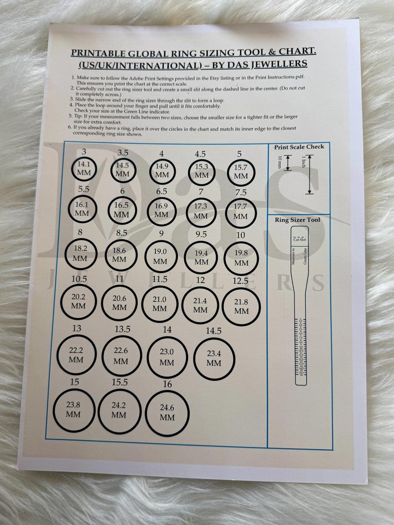 Printable Ring Sizer Tool PDF – Us/uk/international Ring Size Chart – Instant Digital Download ...