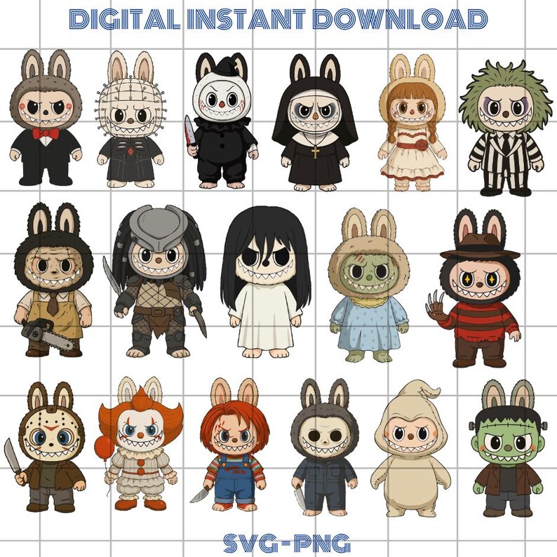 Horror Labubu Svg Bundle, Labubu Costume Png, Horror Movie Labubu ...