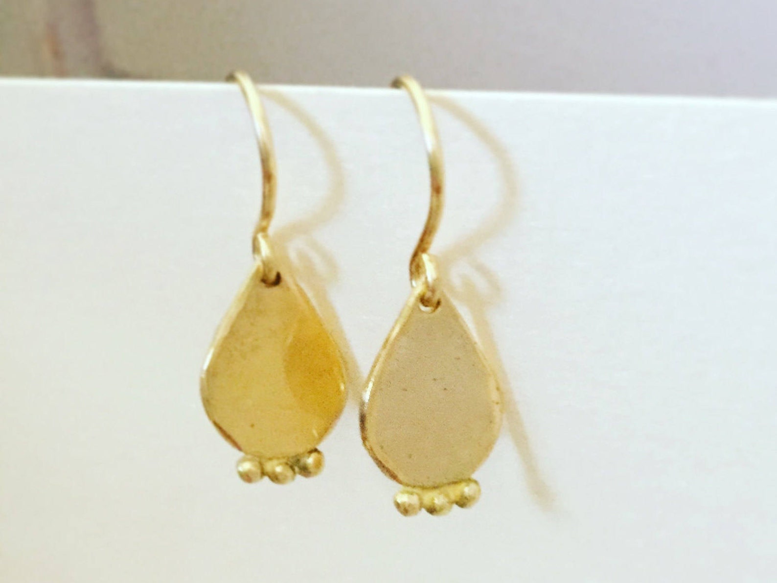 Drop Gold Earrings 14k Gold Earrings Solid Gold Earrings | Etsy