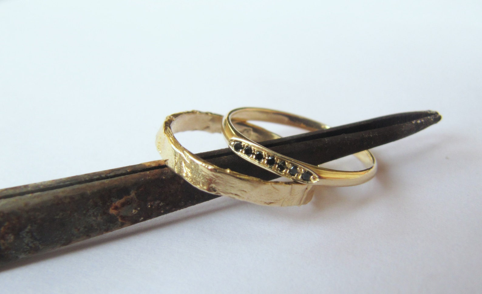 Solid Gold Ring Set, Bridal Ring Set, Modern Engagement Ring, Wedding ...