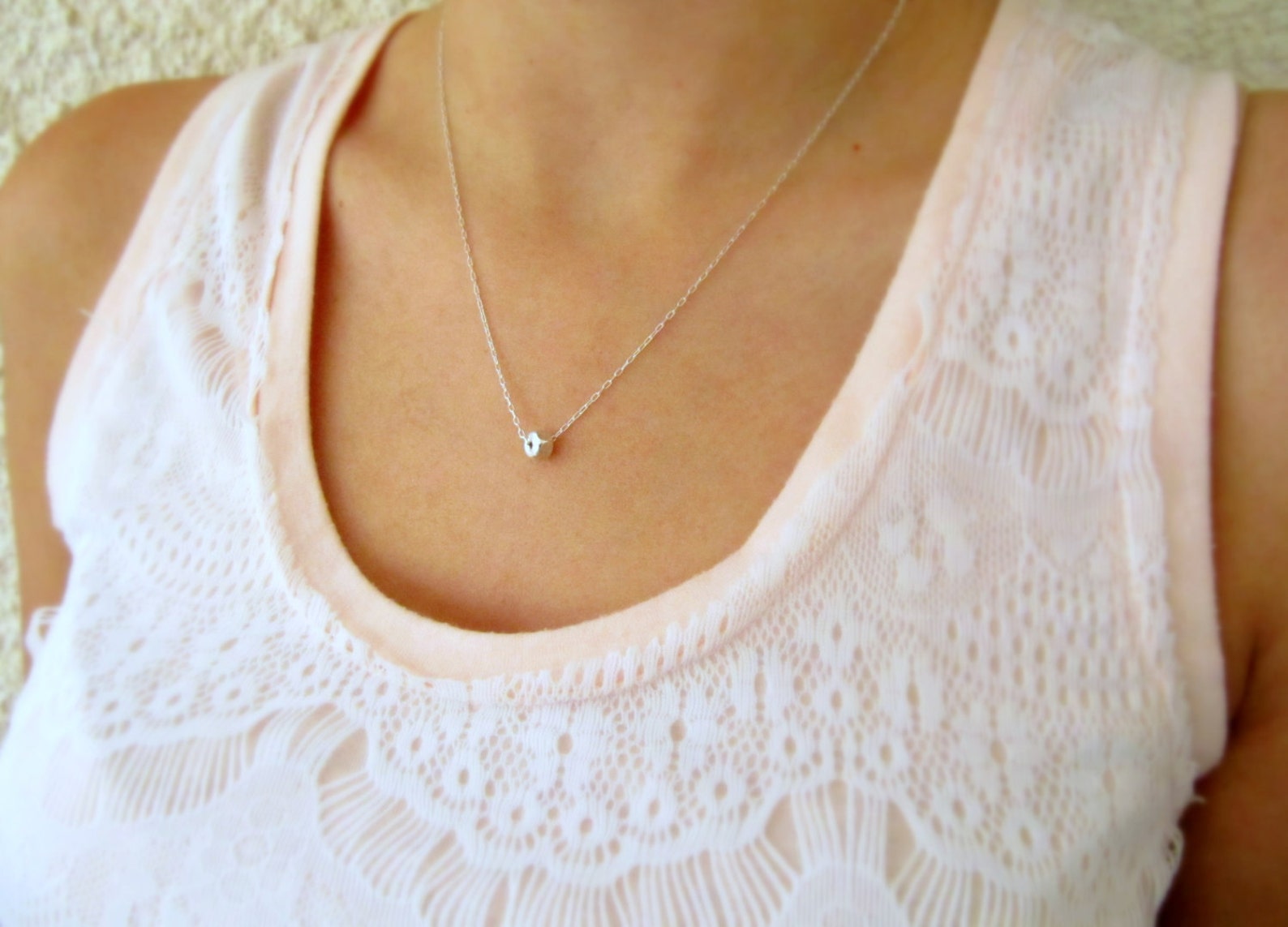 Silver Necklace Small Necklace One Bead Necklace Minimalist | Etsy