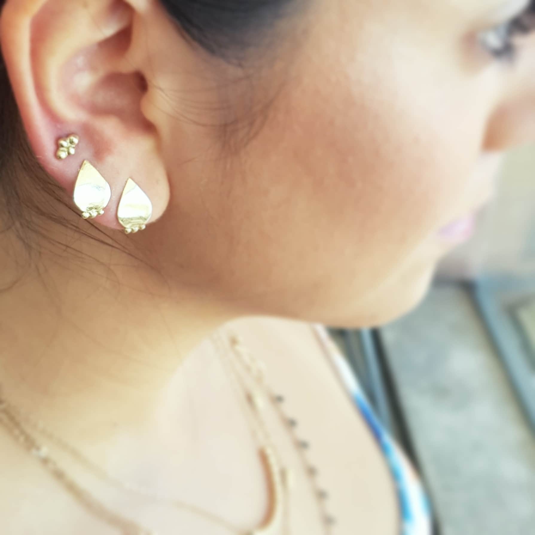 Solid gold earrings Gold stud earrings 14k yellow gold | Etsy