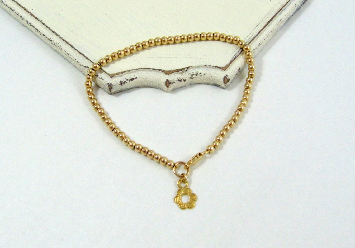 Simple Beaded Bracelet. Gold Beaded Bracelet. Charms Bracelet. | Etsy