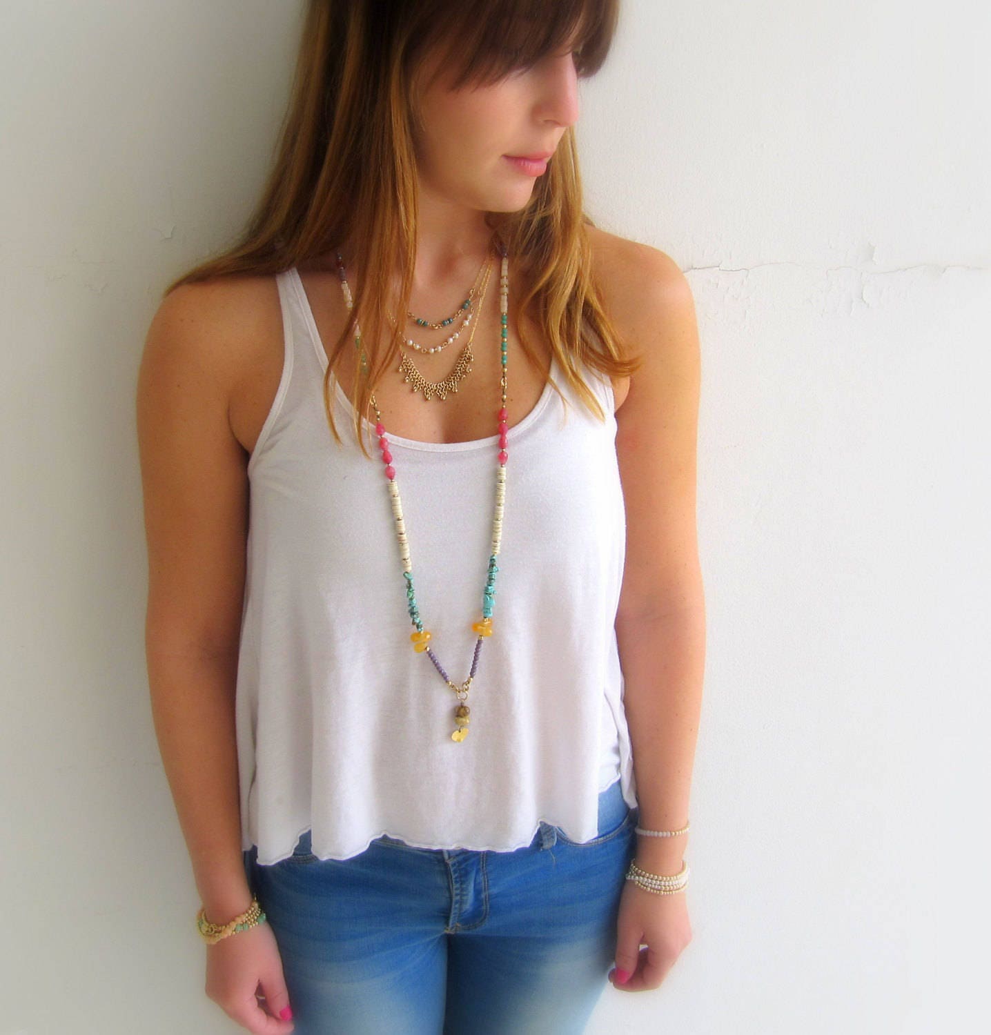 Multi Stone Necklace Colorful Necklace Multi Color Necklace - Etsy Israel
