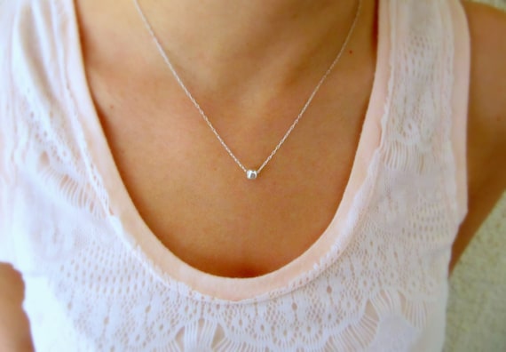 Silver Necklace Small Necklace One Bead Necklace Minimalist | Etsy