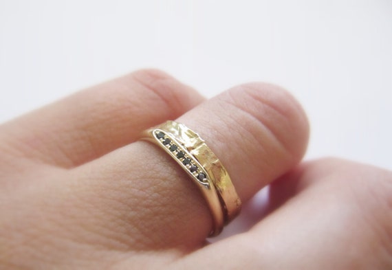 Solid Gold Ring Set Bridal Ring Set Modern Engagement Ring | Etsy