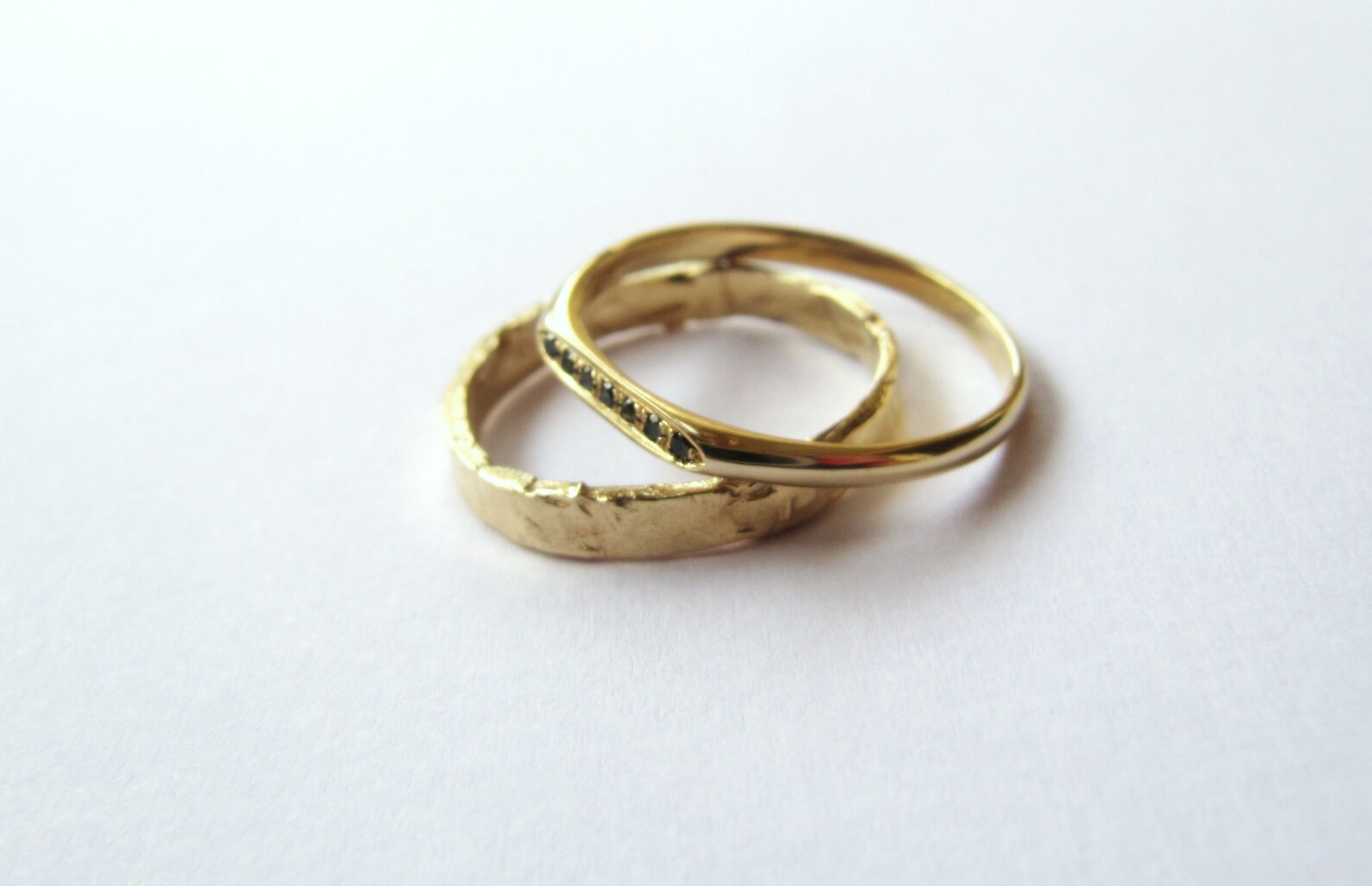 Solid Gold Ring Set, Bridal Ring Set, Modern Engagement Ring, Wedding ...