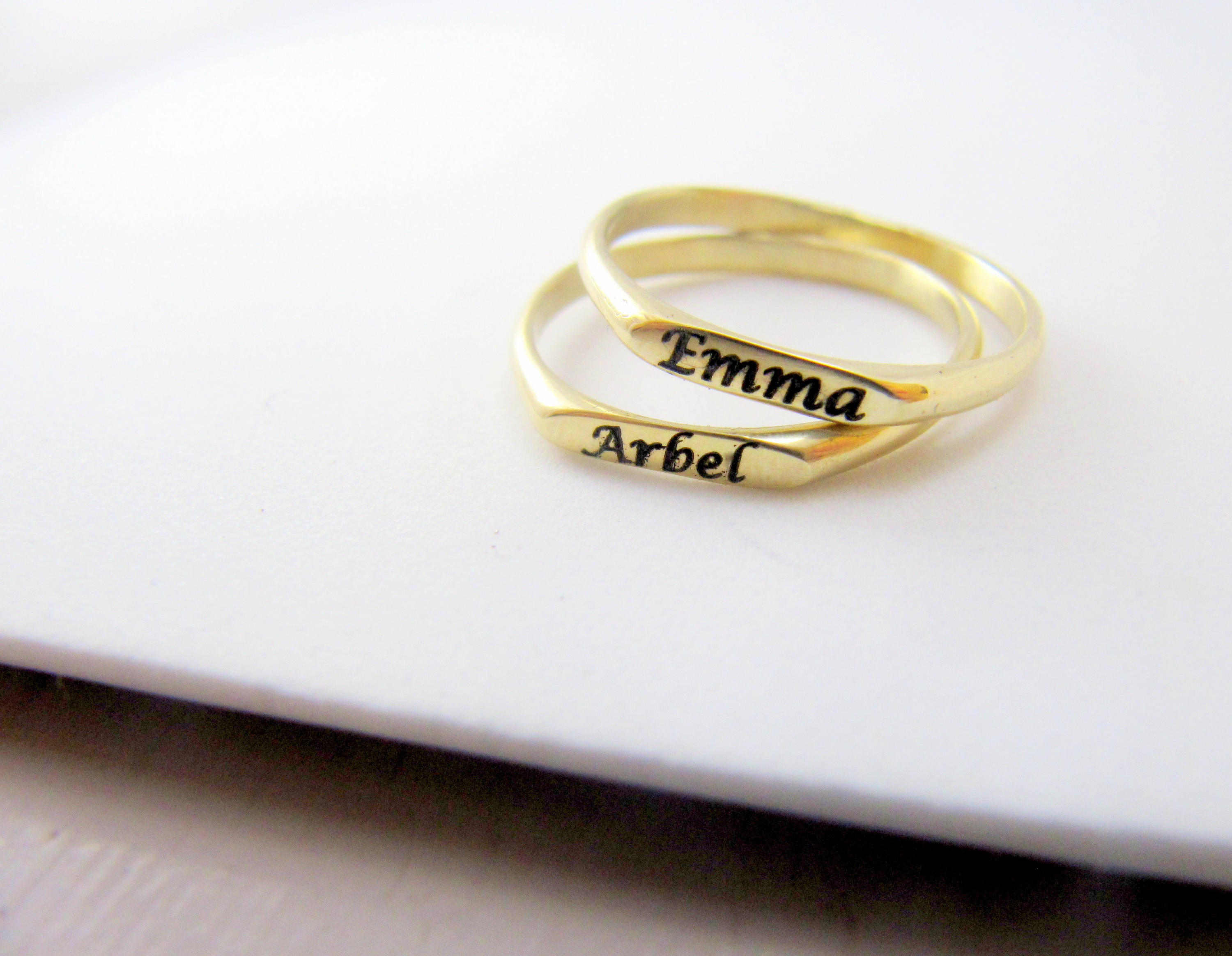 Stacked Name Ring Gold Signet Ring Solid Gold Ring Signet | Etsy