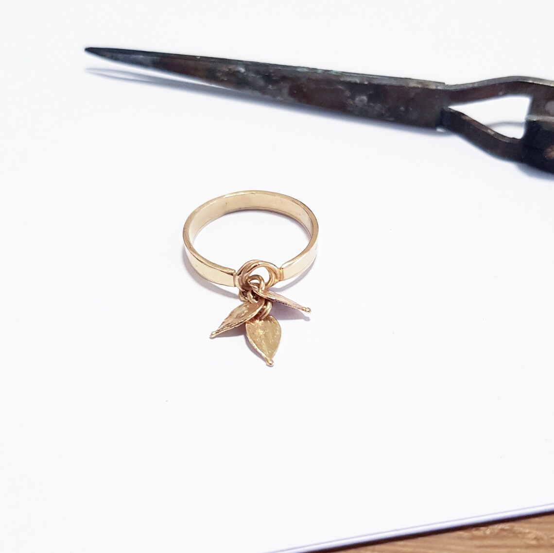 Gold charm ring Gold dangle Ring Gold ring for women Solid | Etsy