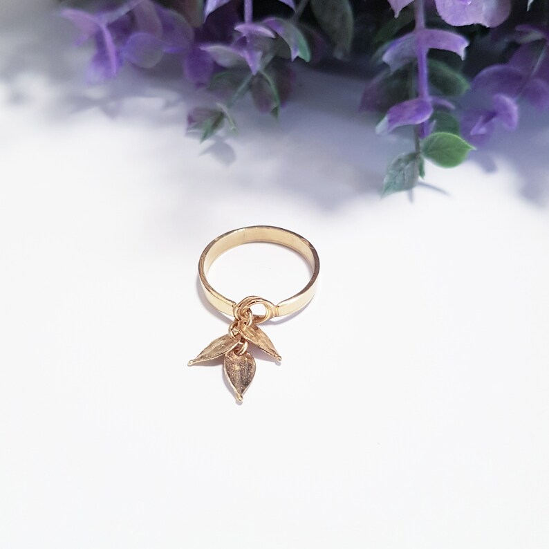 Gold Charm Ring Gold Dangle Ring Gold Ring for Women Solid - Etsy