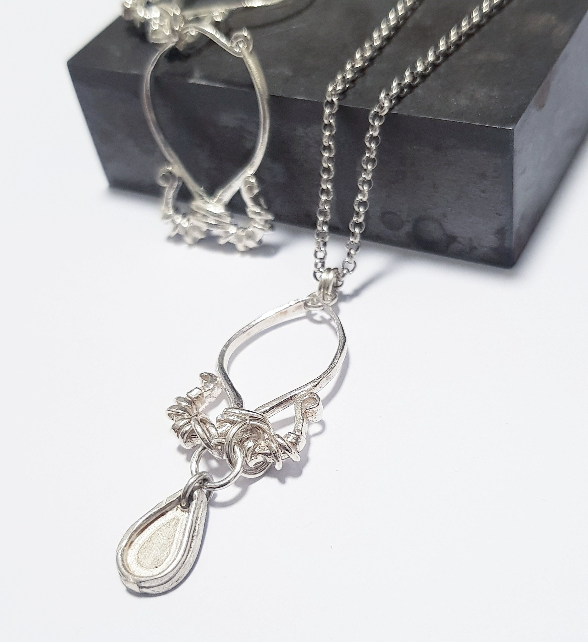 Layered Necklace Silver Necklace Drop Necklace Silver | Etsy