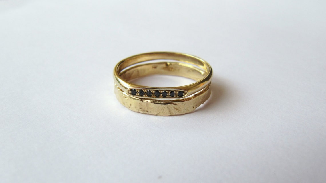 Solid Gold Ring Set Bridal Ring Set Modern Engagement Ring - Etsy