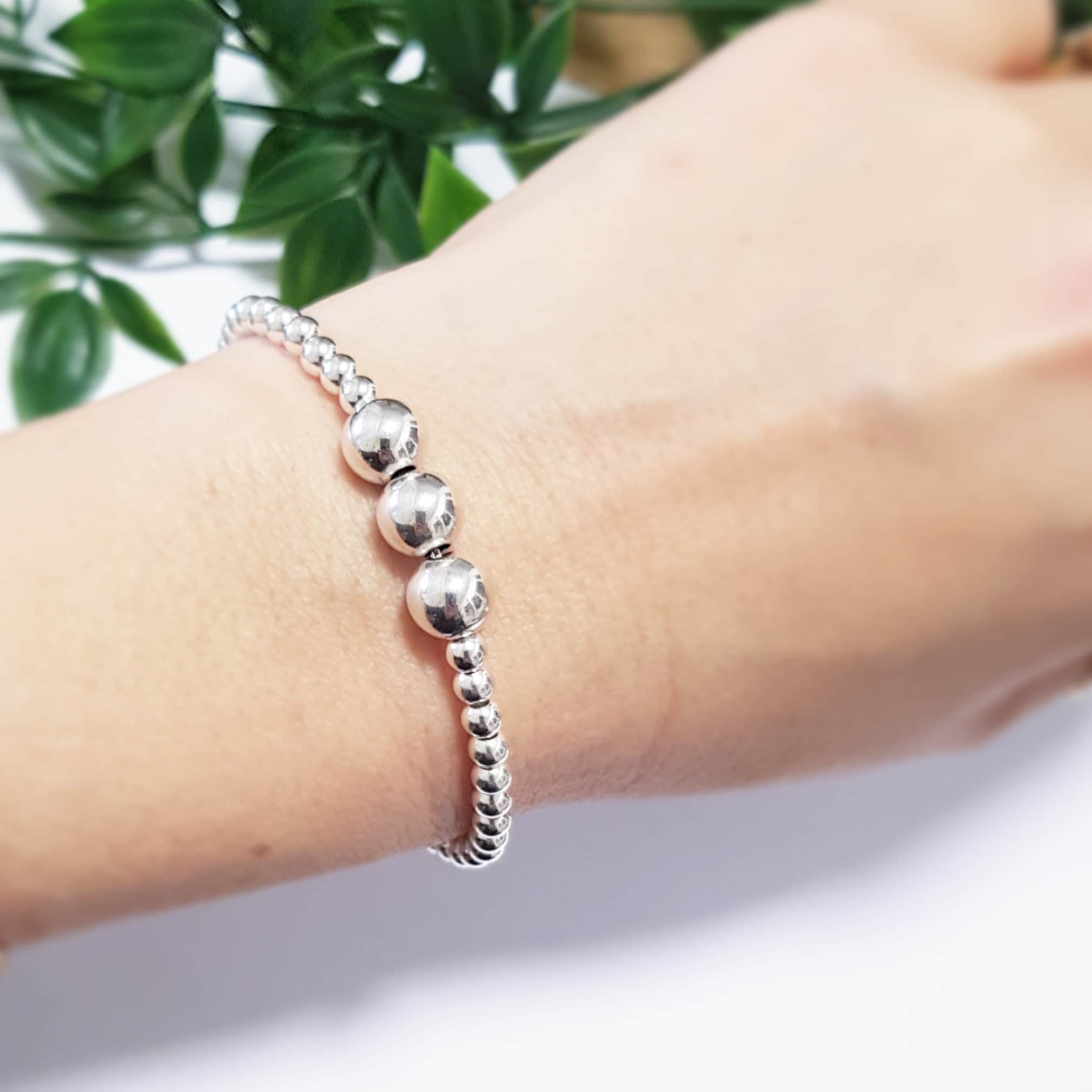 Silver bracelet set Silver bead bracelets Bracelets for | Etsy