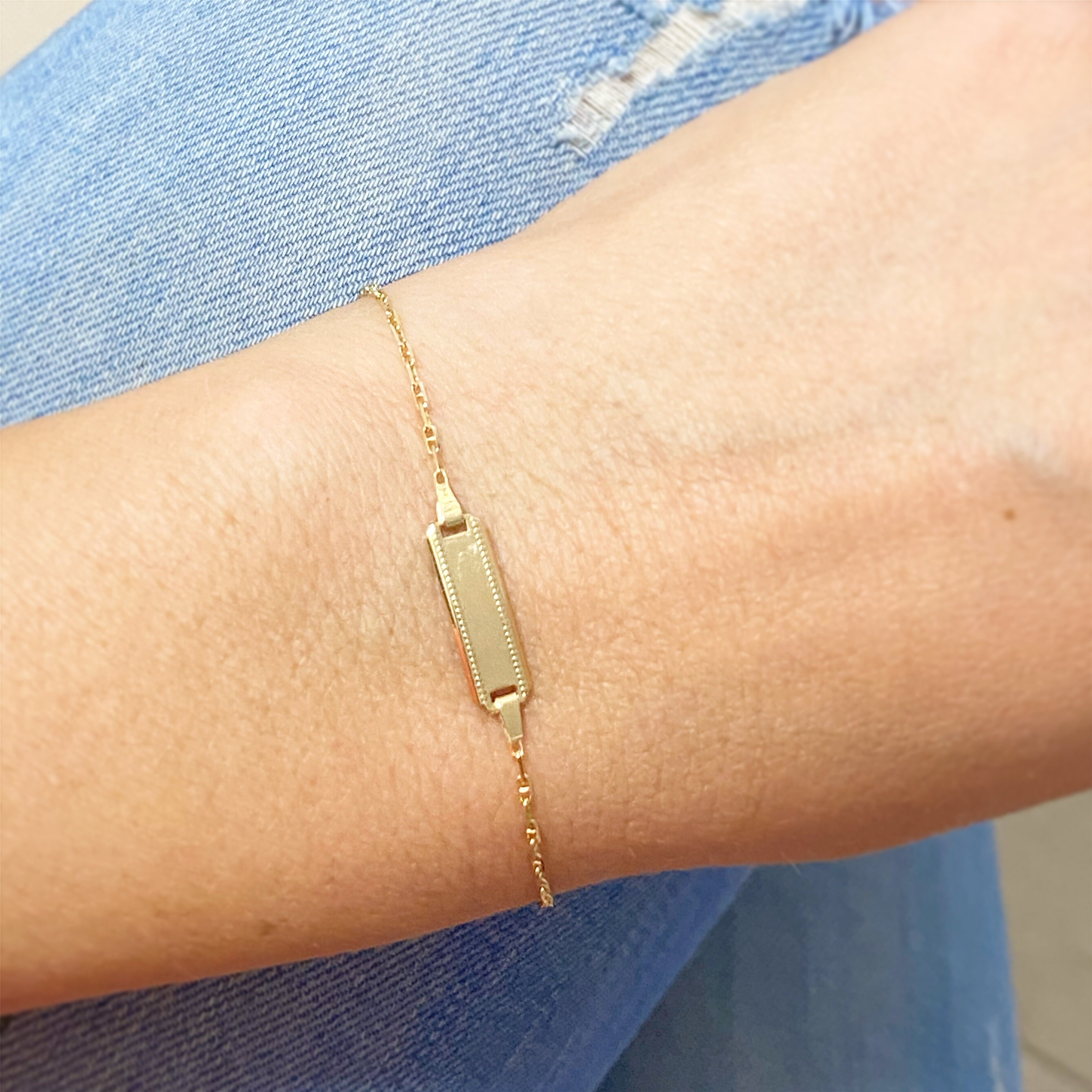 Solid gold bracelet Gold bar bracelet Plate bracelet Custom | Etsy