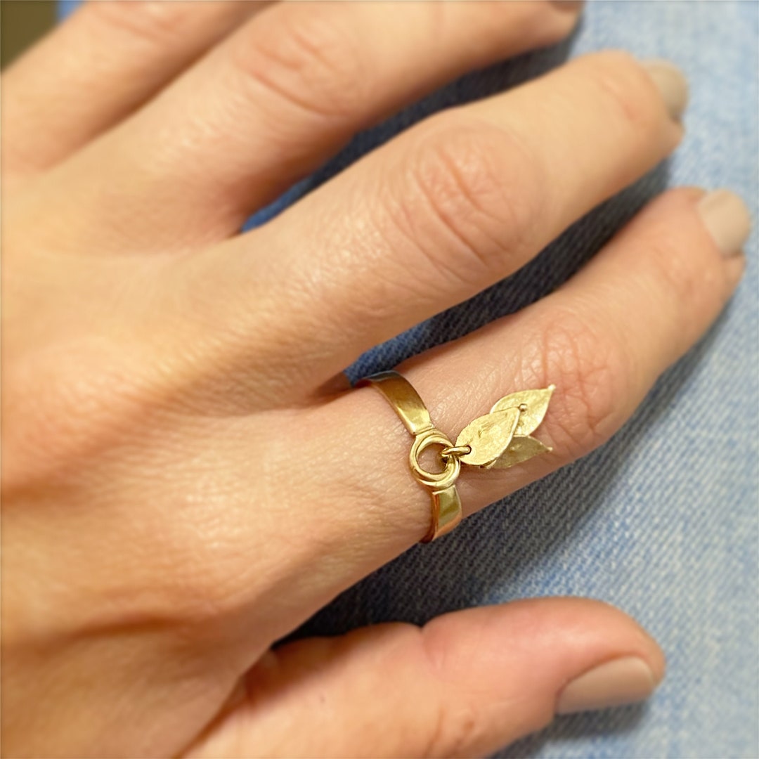 Gold Charm Ring, Gold Dangle Ring, Gold Ring for Women, Solid Gold Ring ...