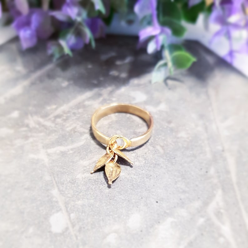 Gold Charm Ring Gold Dangle Ring Gold Ring for Women Solid - Etsy