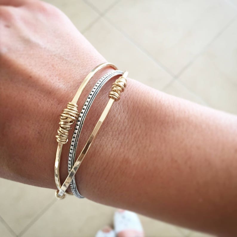 Bangles Set Silver and Gold Bangles Stacked Bangles Boho | Etsy