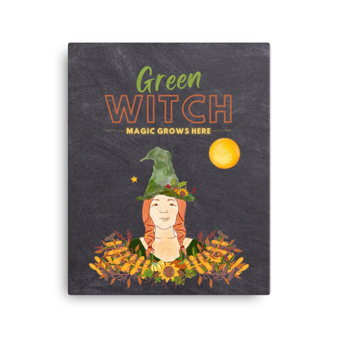 Green Witch - Magic Grows Here - Original Art on Wraparound Canvas - Etsy
