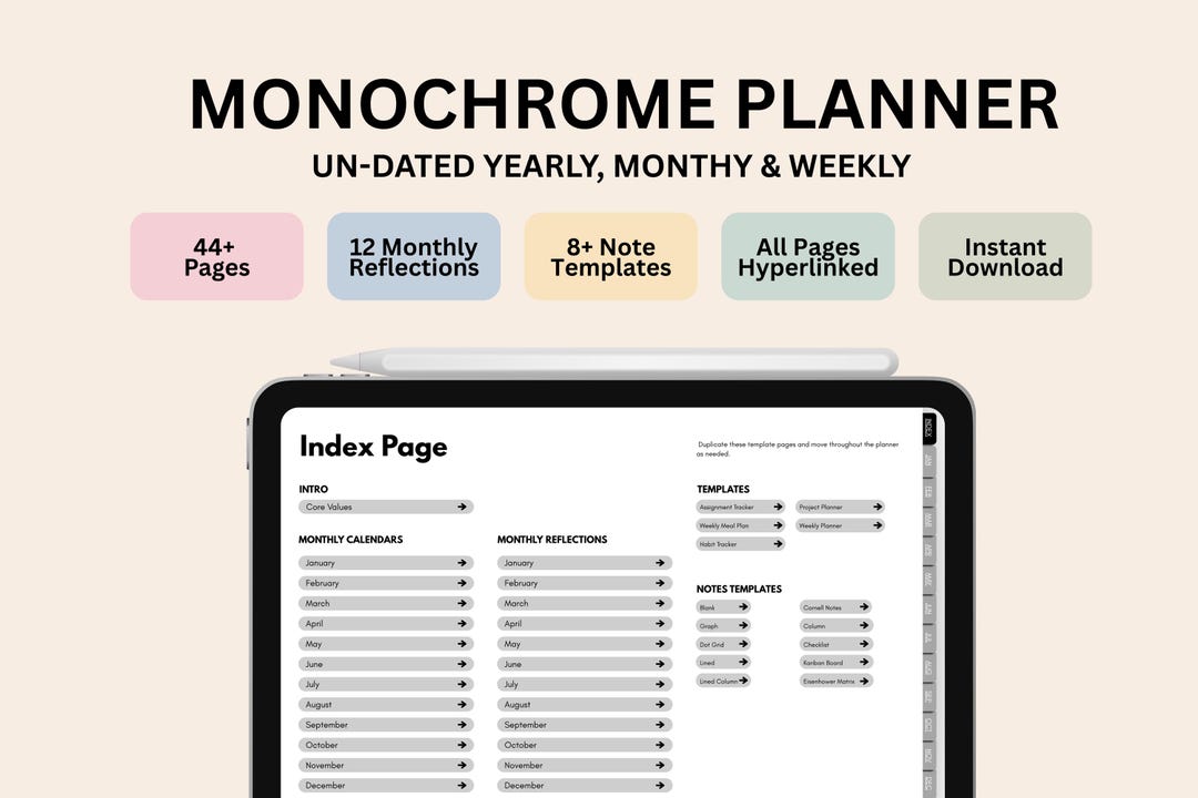 Undated Yearly Digital Planner PDF, Printable Goal Setting Organizer ...