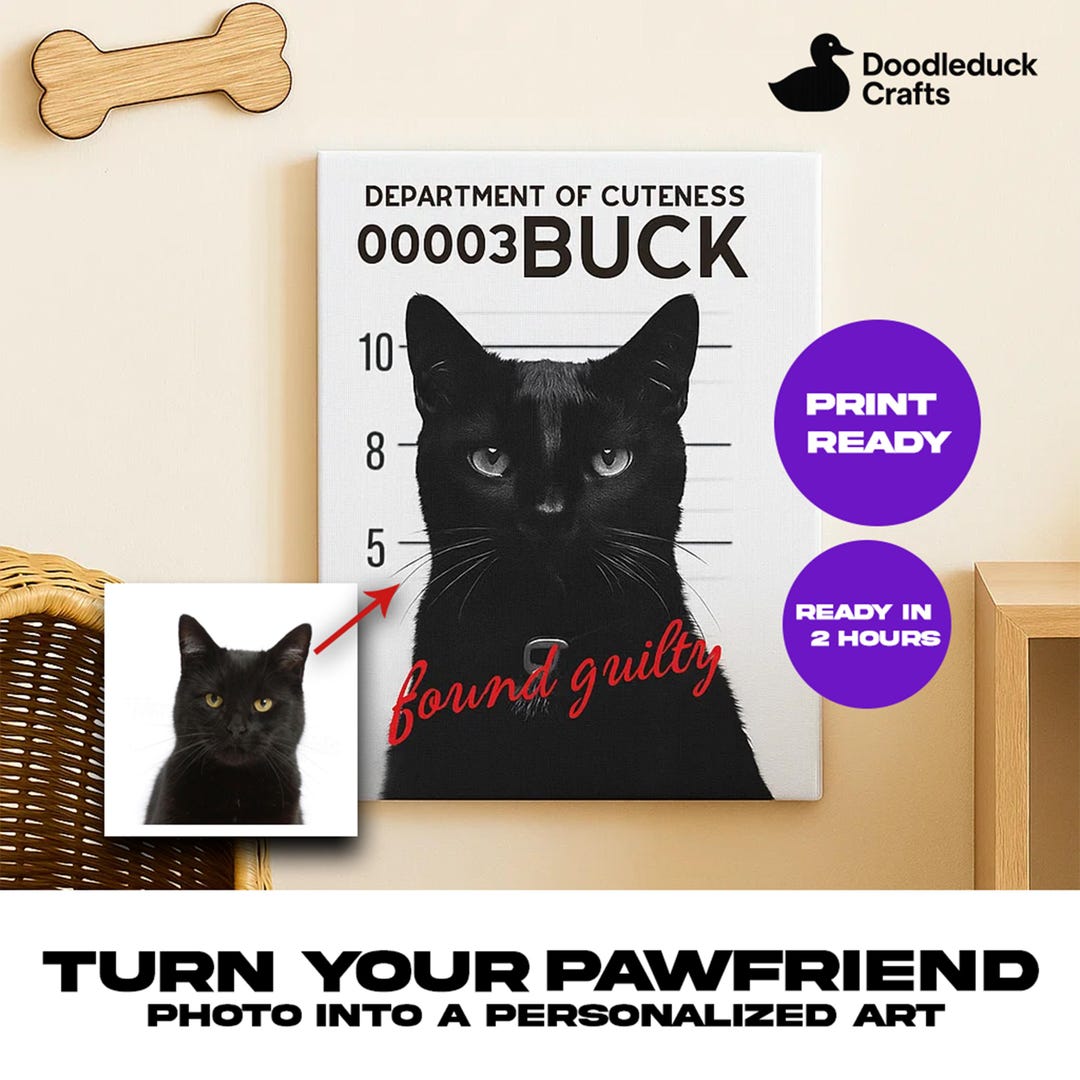 Funny Personalized Pet Mugshot Poster, Digital Wall Art Printable for ...