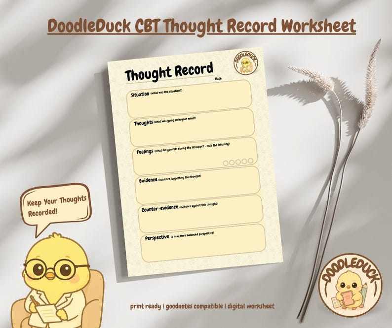 CBT Thought Tracker, Mental Health Printable, Cognitive Behavioral ...