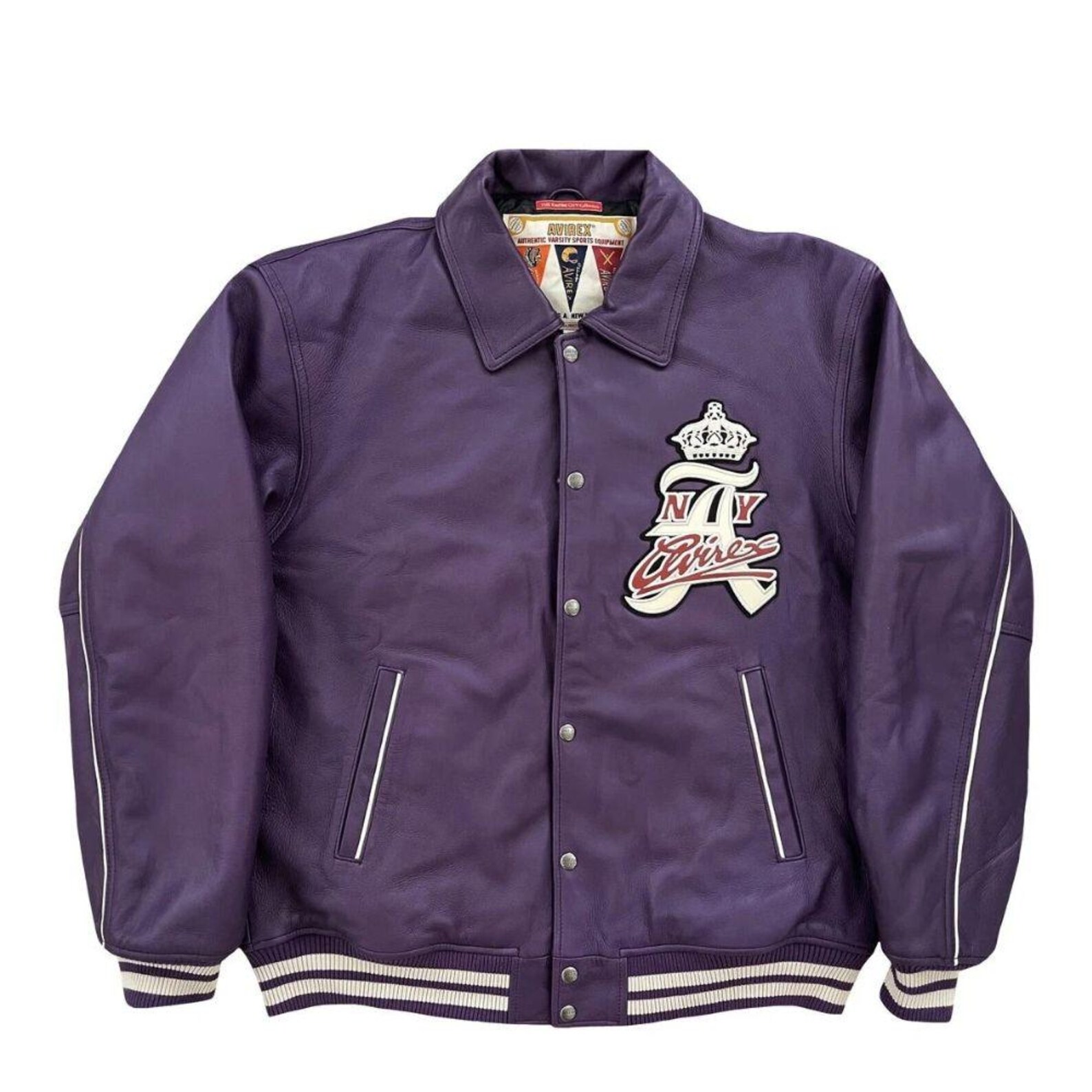 Handmade Men’s Avirex Purple Bomber Jacket Genuine Leather Varsity ...