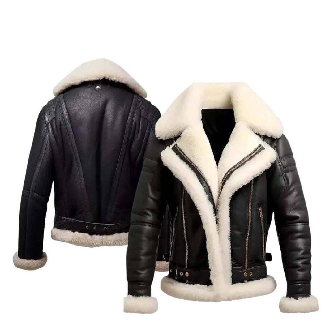 Handmade Men's Black RAF Aviator B3 Shearling Fur Jacket | Genuine ...