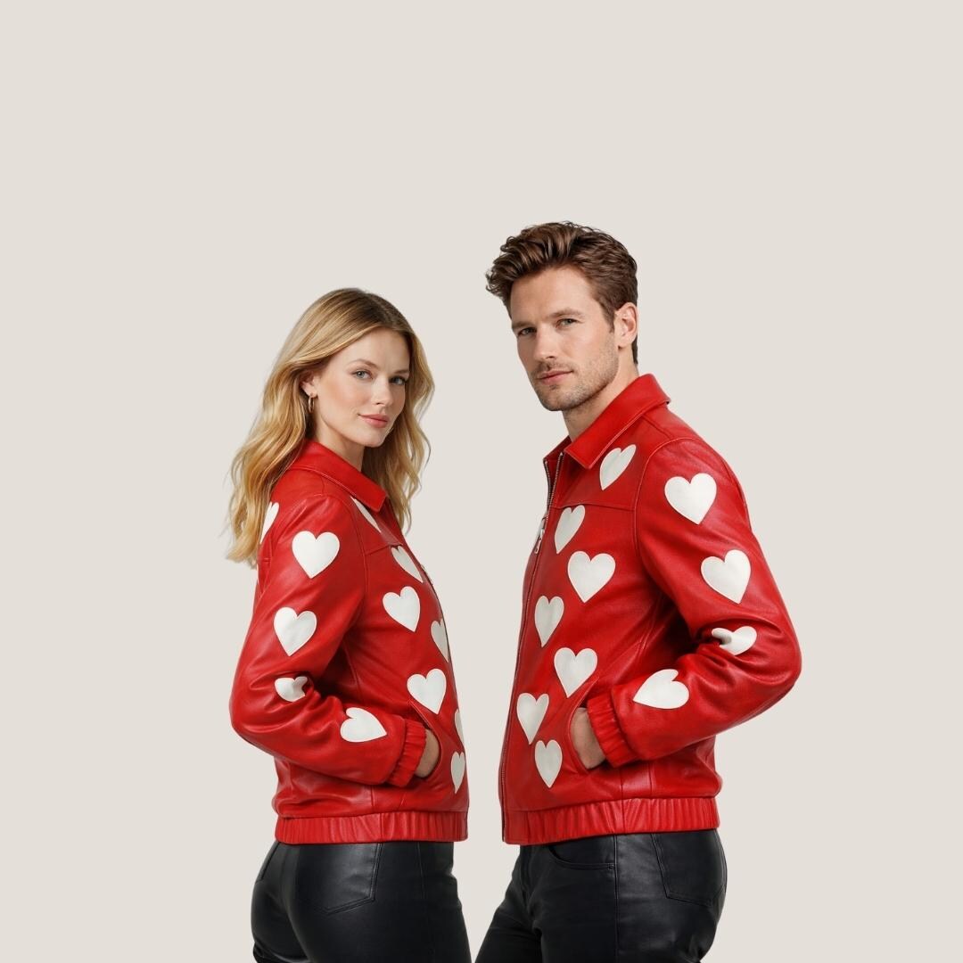 Valentine’s Day Couple Heart Jacket – Matching Red Leather Jackets for ...