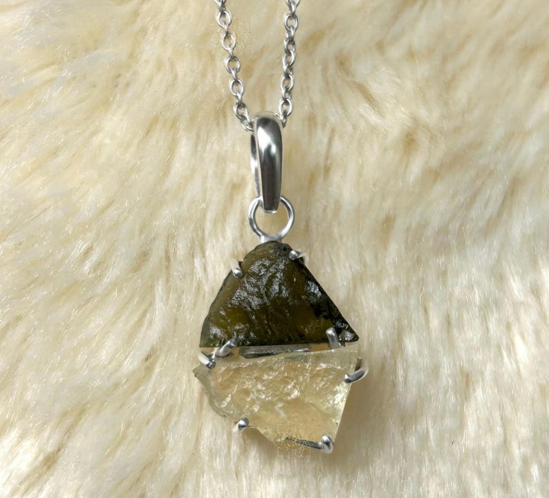 Raw Moldavite & Libyan Glass Pendant: 925 Sterling Silver, Handmade - Etsy