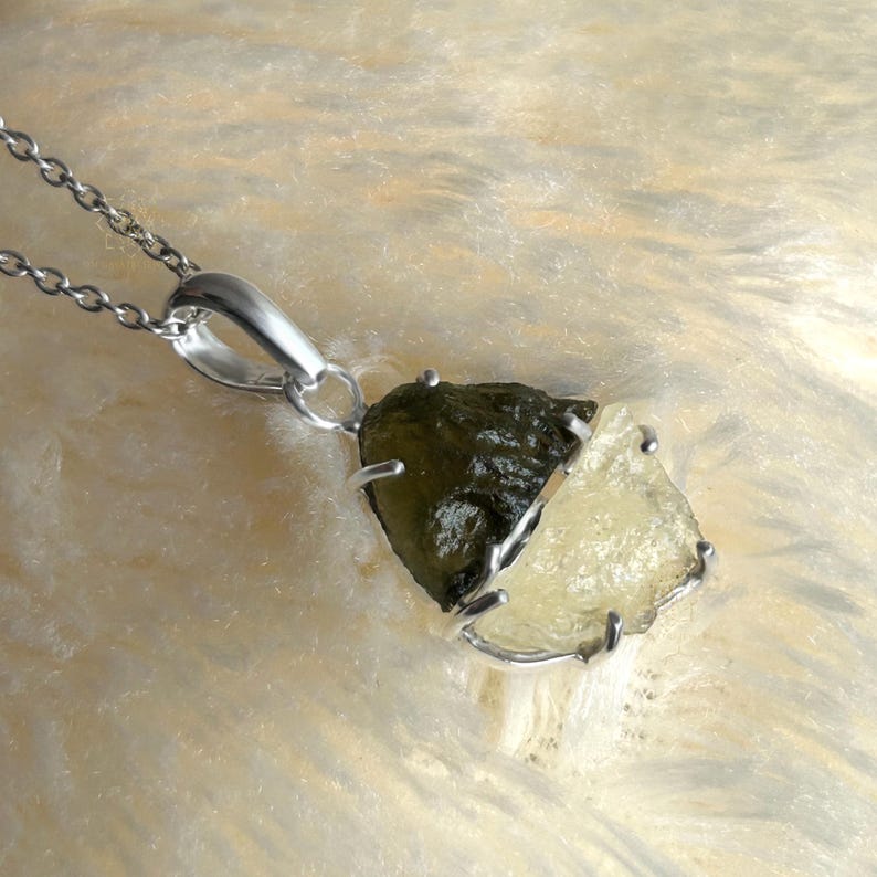 Raw Moldavite & Libyan Glass Pendant: 925 Sterling Silver, Handmade - Etsy