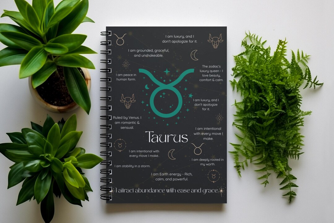 Taurus Zodiac Affirmation Notebook, Black Spiral Notebook, Astrology ...