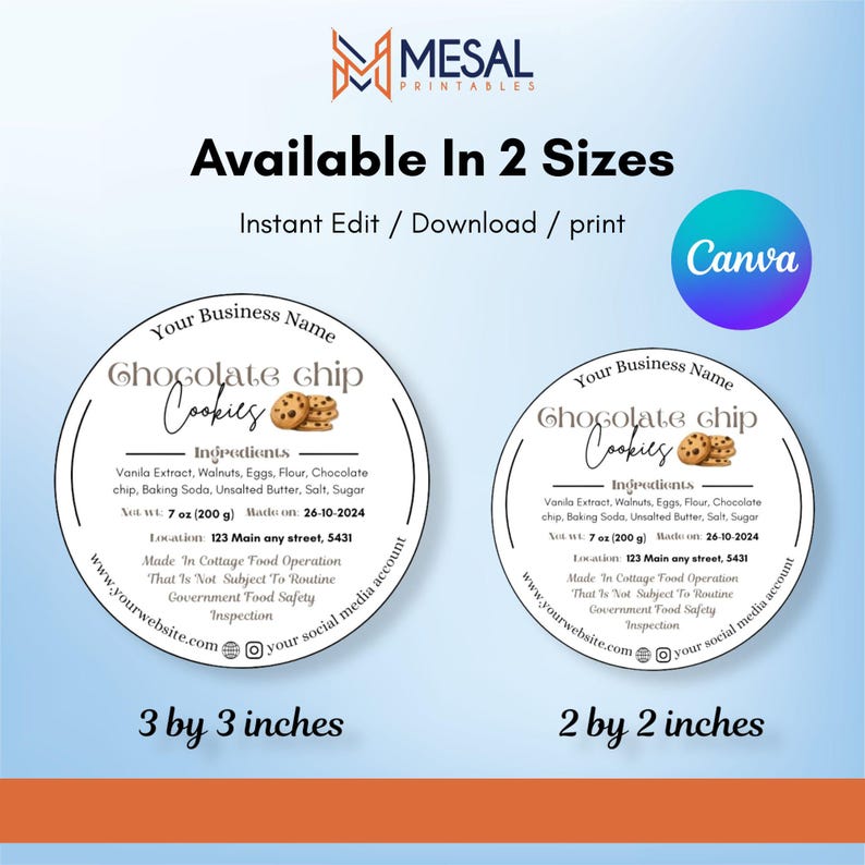 Editable Cookie Label Template, Bakery Packaging (canva, PDF) - Etsy