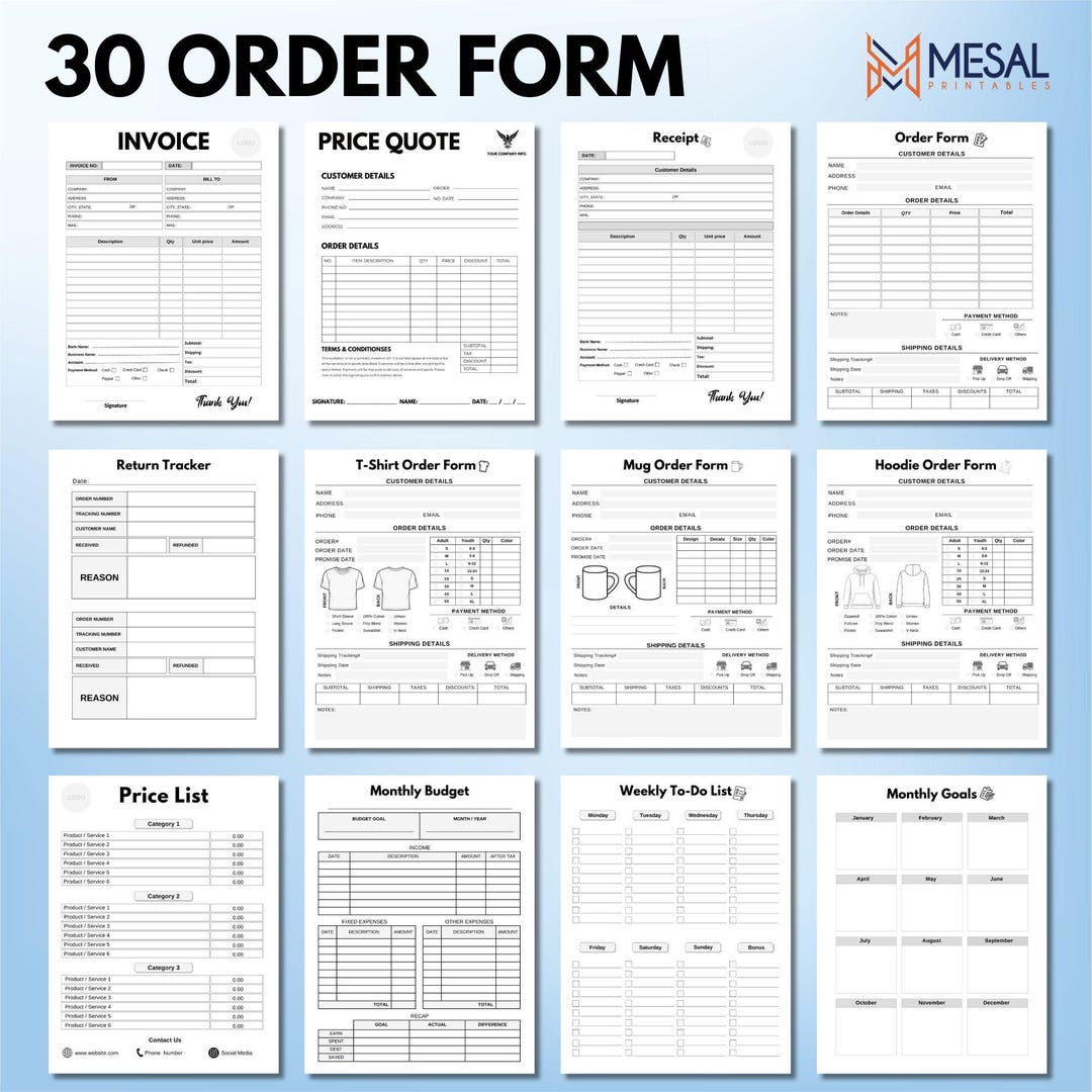 Editable Order Forms Bundle, T-shirt, Tumbler, Invoice Template ...