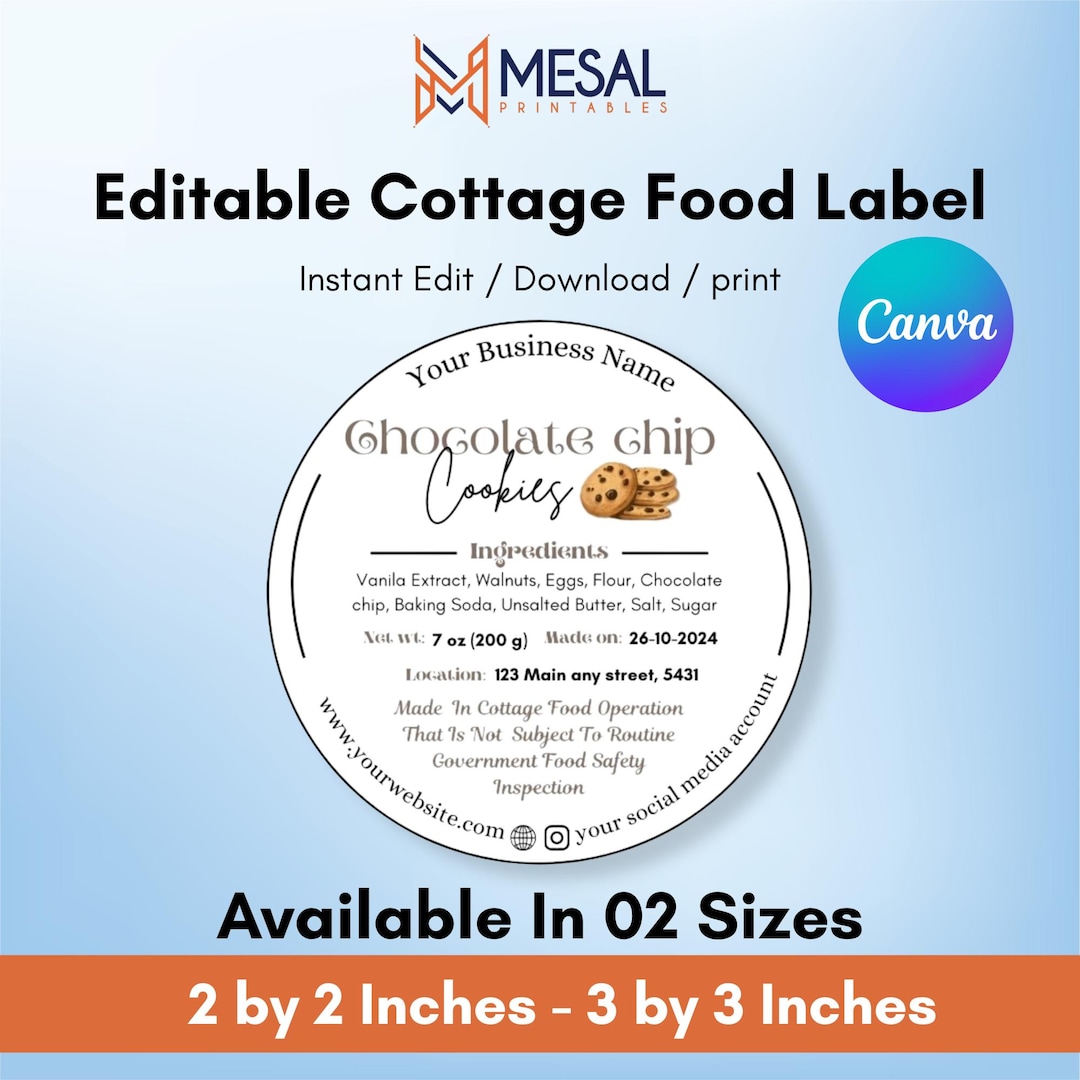 Editable Cookie Label Template, Bakery Packaging (canva, PDF) - Etsy