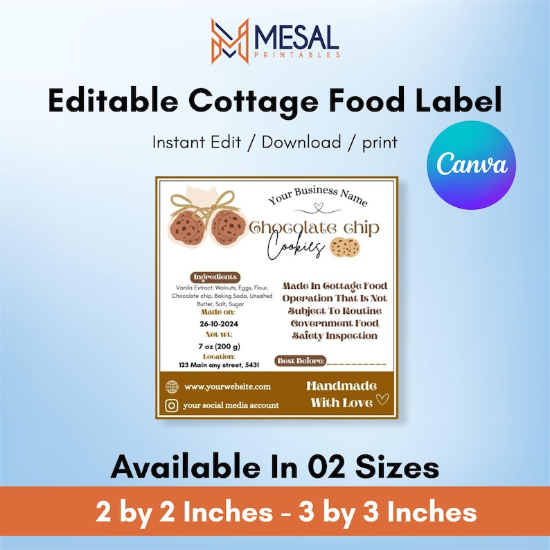 Editable Cottage Food Label Template, Bakery Stickers (canva) - Etsy