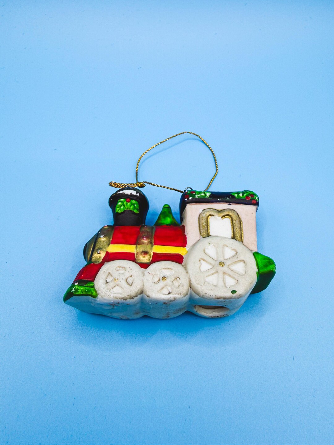Vintage-style Ceramic Christmas Train Ornament - Hand-painted Holiday ...