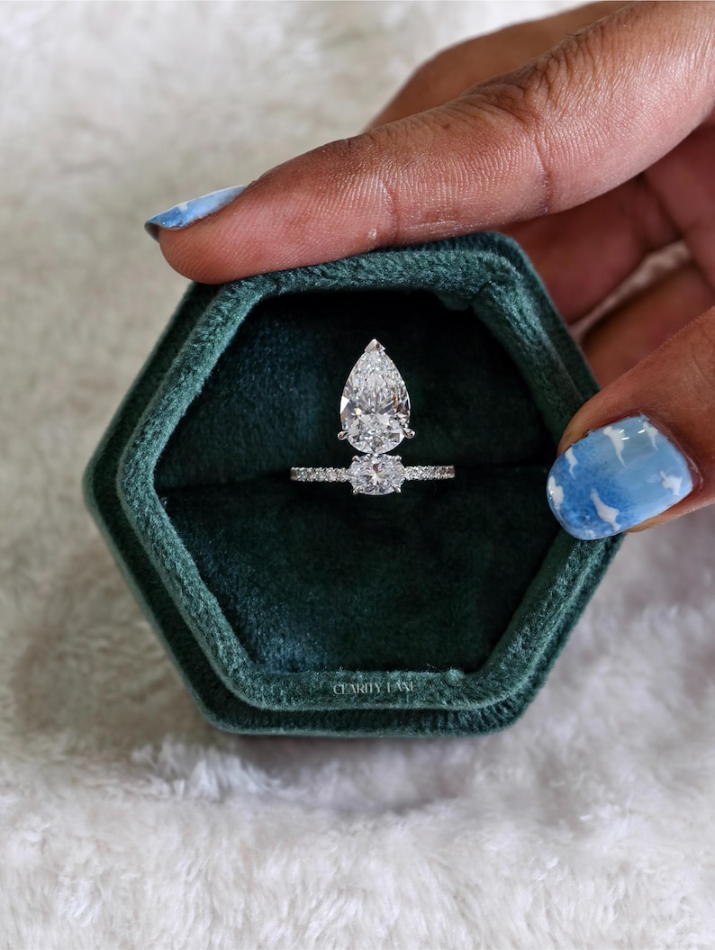 3.50 CT IGI Certified Pear Diamond Engagement Ring, Silver 3 Stone Ring ...