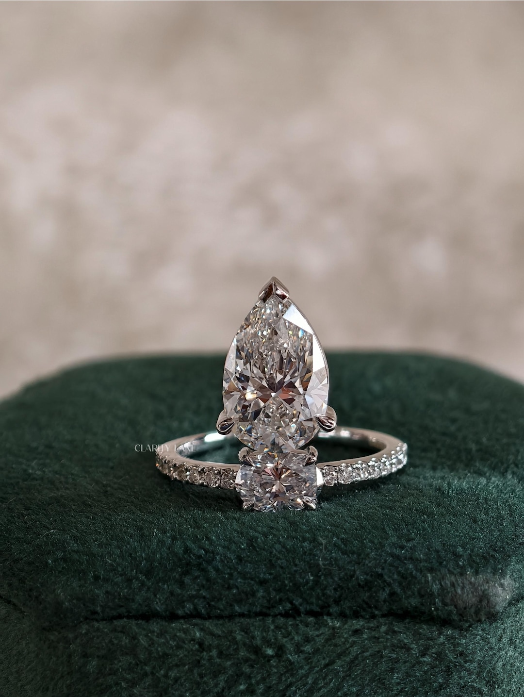 3.50 CT IGI Certified Pear Diamond Engagement Ring, Silver 3 Stone Ring ...